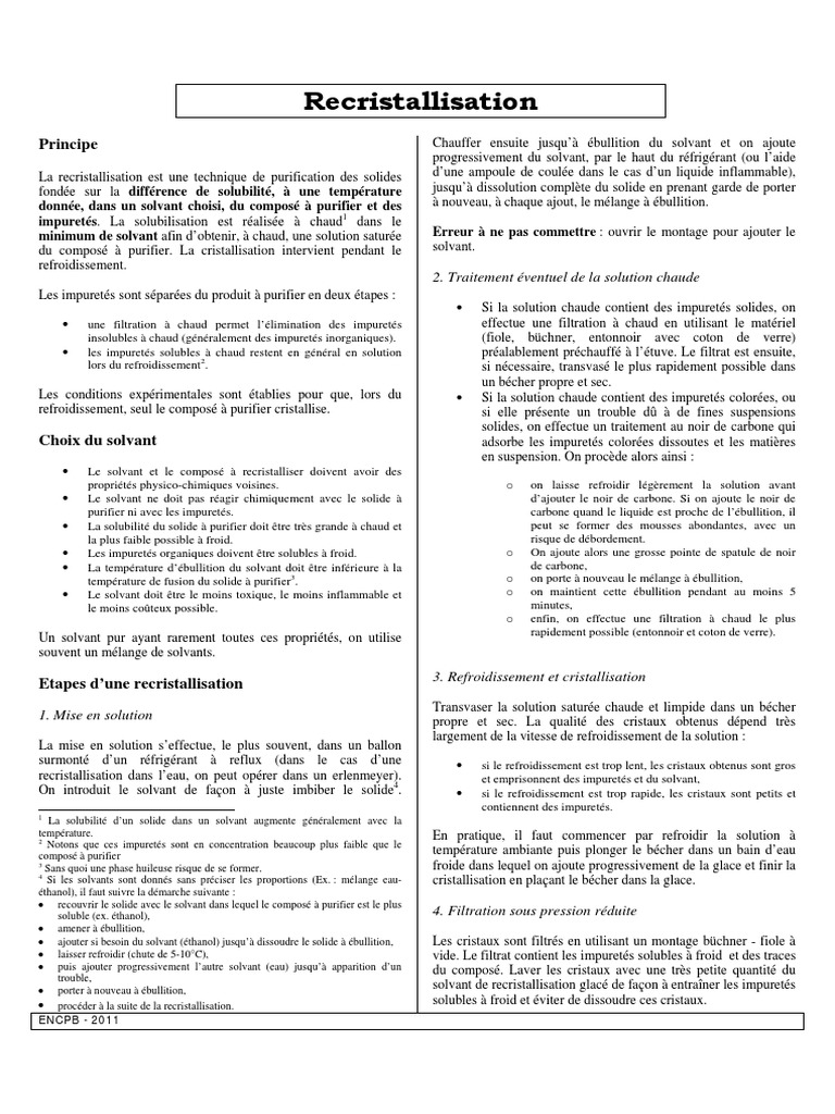 05 Fiche Recristallisation | PDF | Solvant | Processus industriels