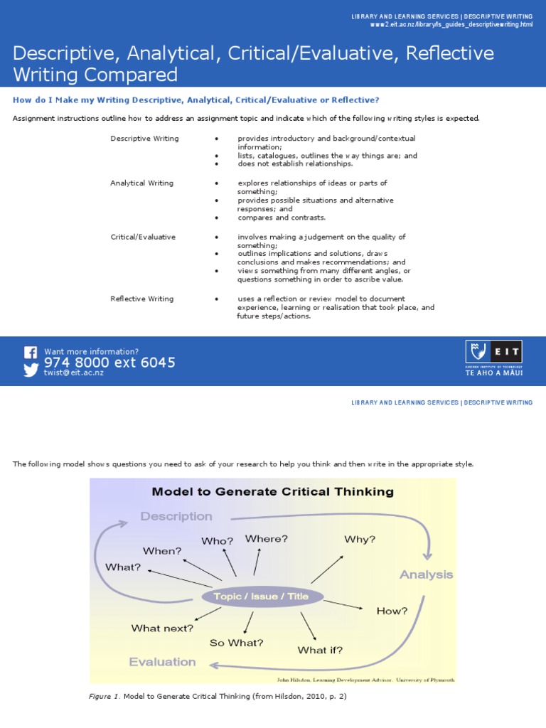 Descriptive Writing Compared PDF | PDF | Critical Thinking | Evaluation