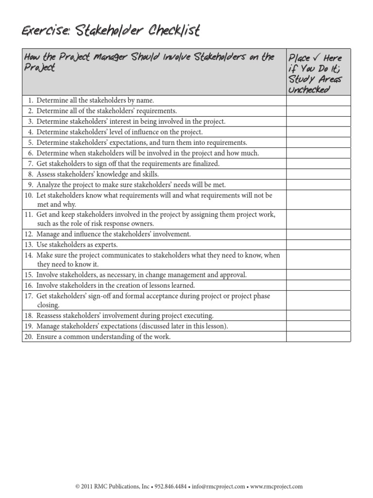 Stakeholder Checklist Exercise | PDF