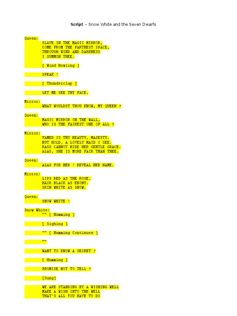 Script - Snow White and The Seven Dwarfs | PDF | Snow White | Brothers Grimm