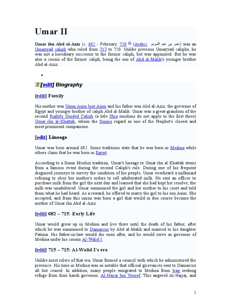 Umar II: Biography | PDF | Umar | Middle East