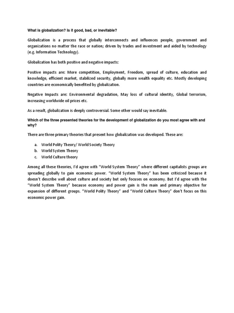 What Is Globalization? Is It Good, Bad, or Inevitable? | PDF