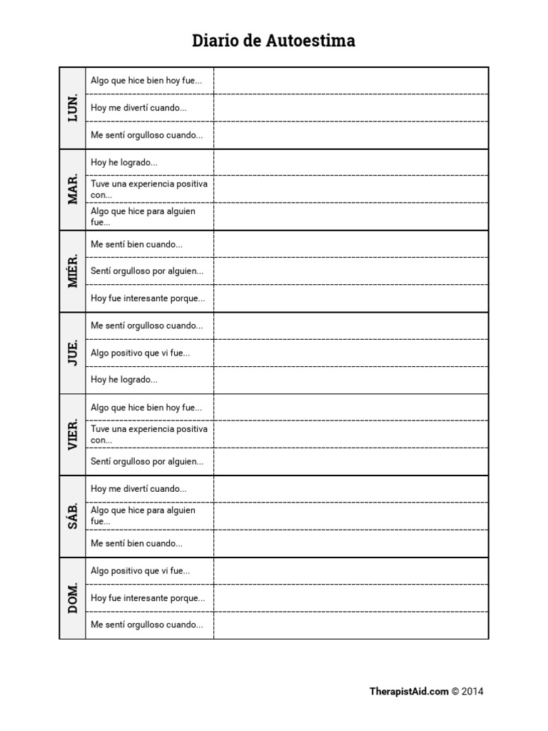 Diario de Autoestima PDF | PDF | Relaciones personales, crianza y ...