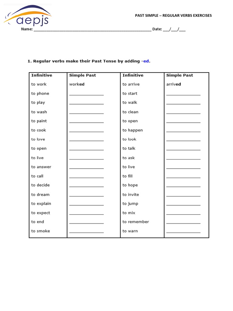 Ficha de Revisões Past Simple Regular Verbs | PDF