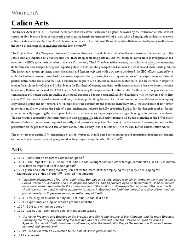 Calico Acts | PDF | Clothing Industry | Textiles