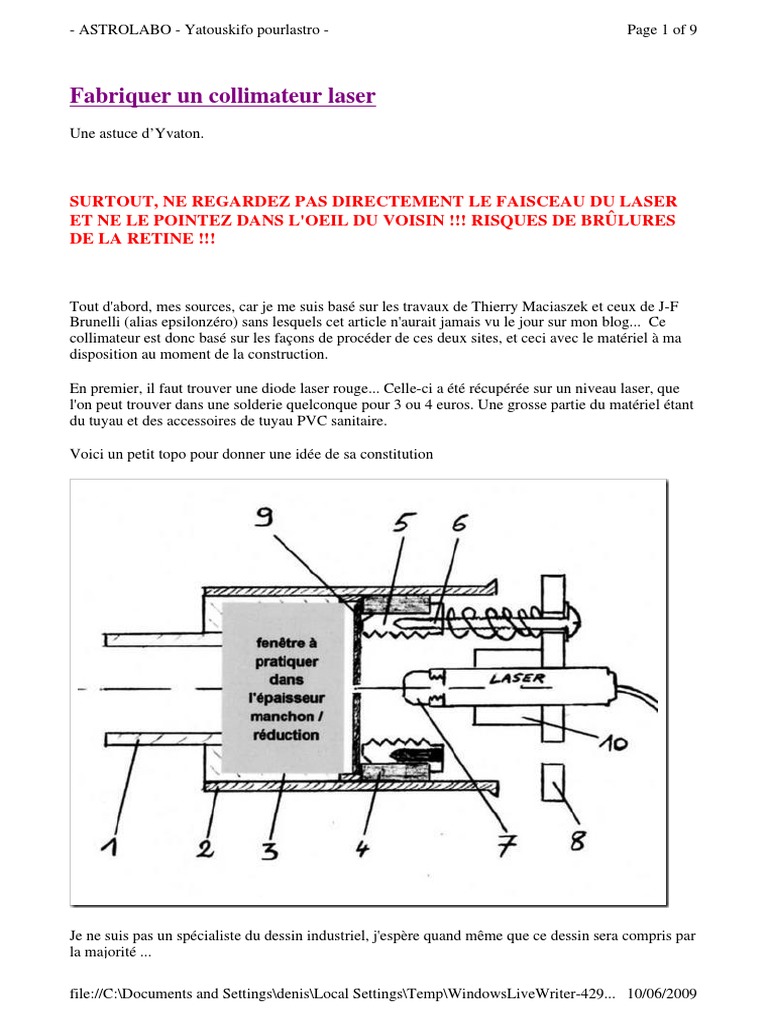 Guide de Fabrication d'un Collimateur Laser | PDF | Laser | Vis de fixation