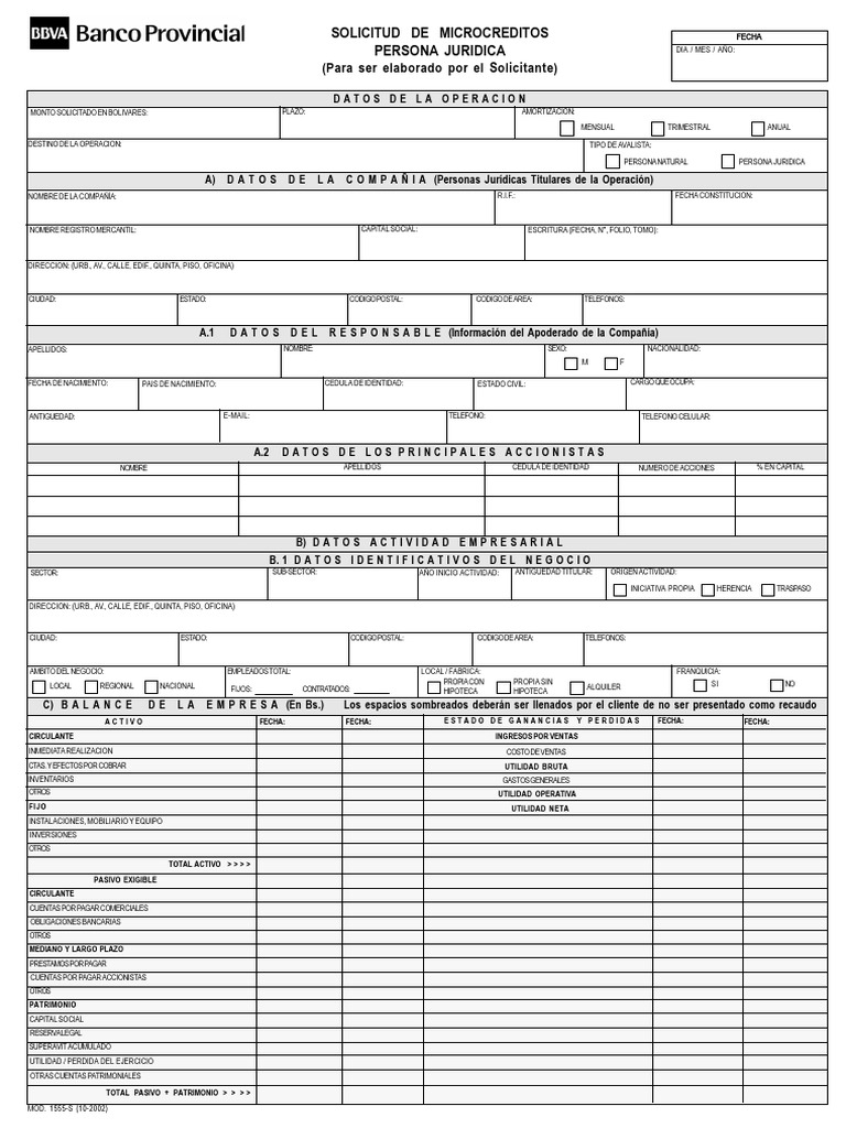 Formulario Solicitud de Microcreditos Persona Juridica (Para Ser ...