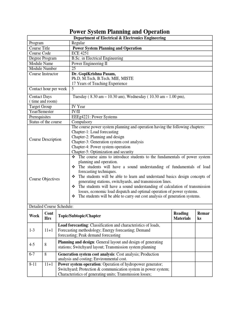 Power System Planning and Operation | Download Free PDF | Academic ...
