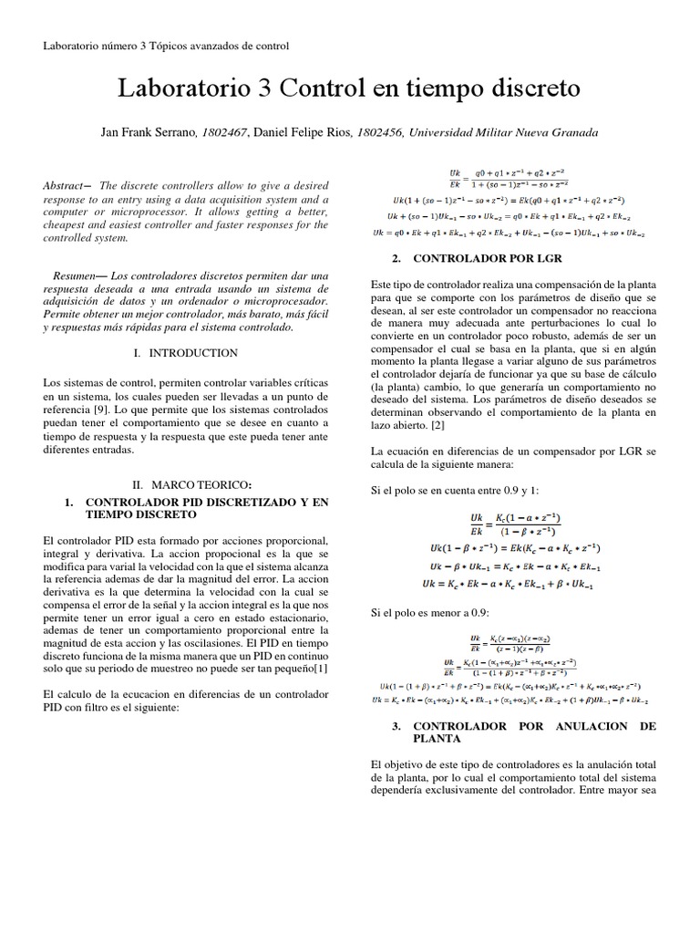 Control en Tiempo Discreto | PDF | Ciencia de sistemas | Análisis matemático