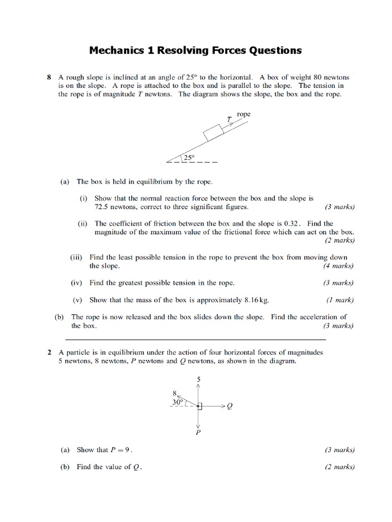 M1 Resolving Forces Questions Pdf