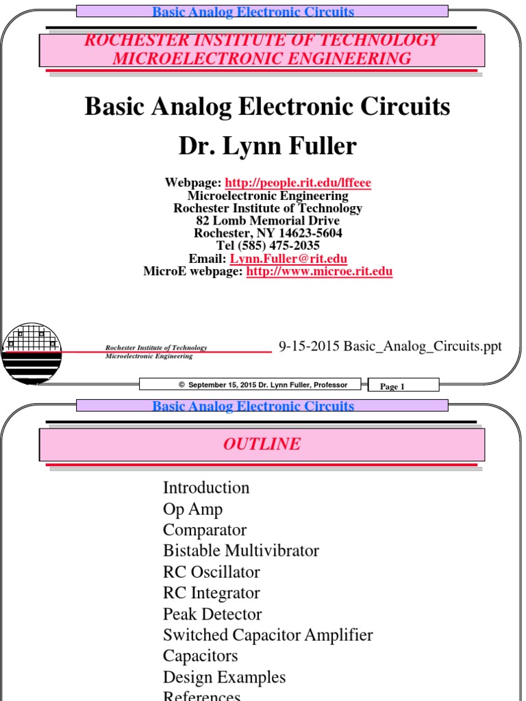 Basic Analog Electronic Circuits Dr. Lynn Fuller: Rochester Institute ...