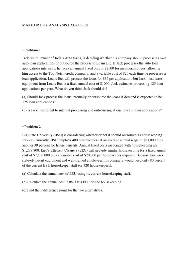 Make or Buy Decision Analysis Exercises | PDF