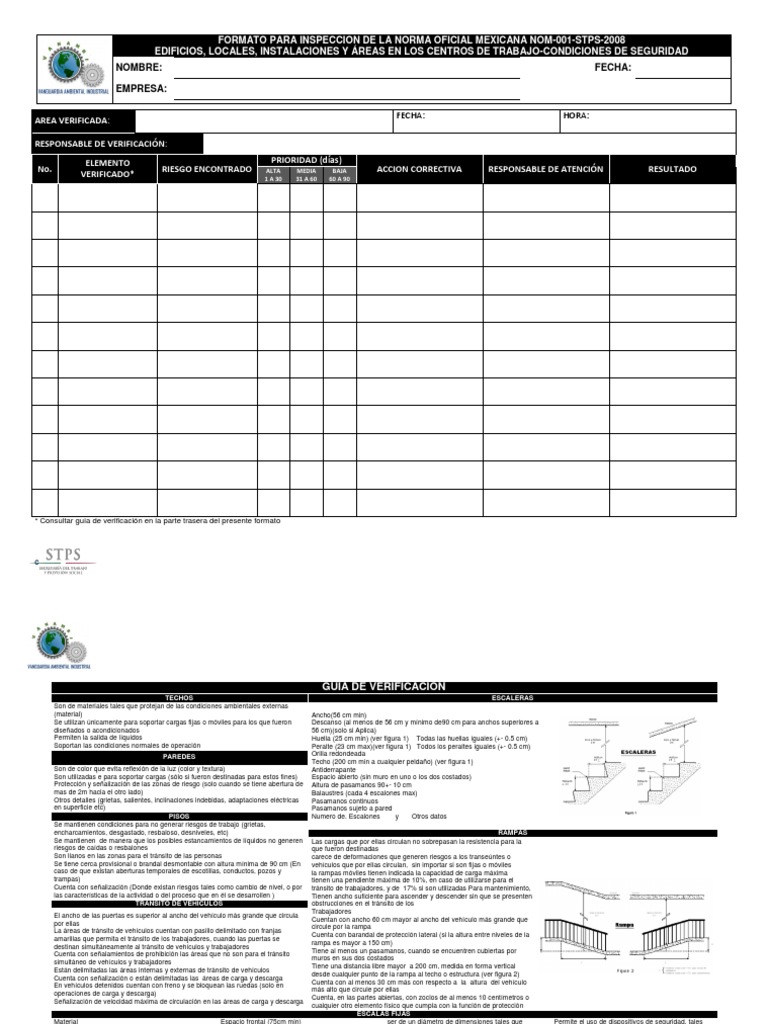 Formato Inspeccion de Seguridad Nom-001-Stps-1999 | PDF | Espacio ...