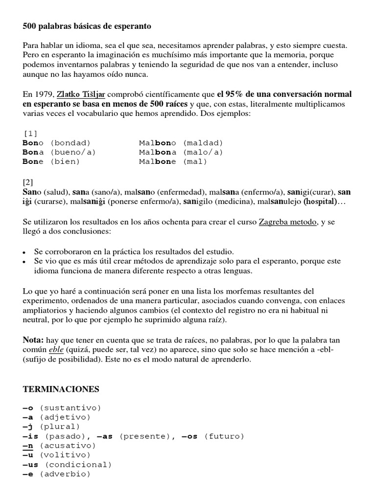 500 Palavras Básicas de Esperanto | PDF | Palabra | Morfología Lingüística