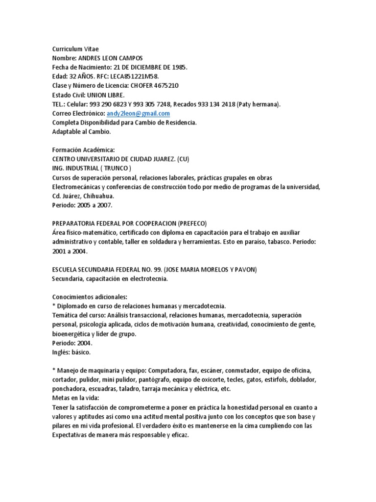 Curriculum Vitae Leon Sipsa | PDF | Campeche | México Curriculum Vitae Leon Sipsa | PDF | Campeche | México