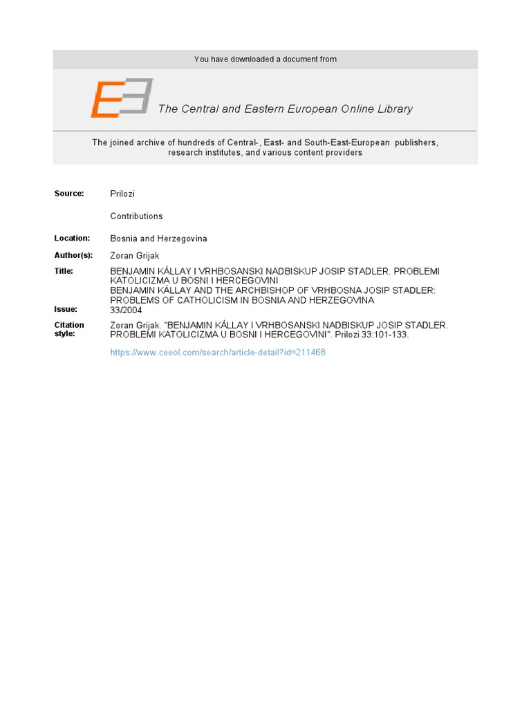 Zoran Grijak - Benjamin Kallay I Vrhobosanski Nadbiskup Stadler ...