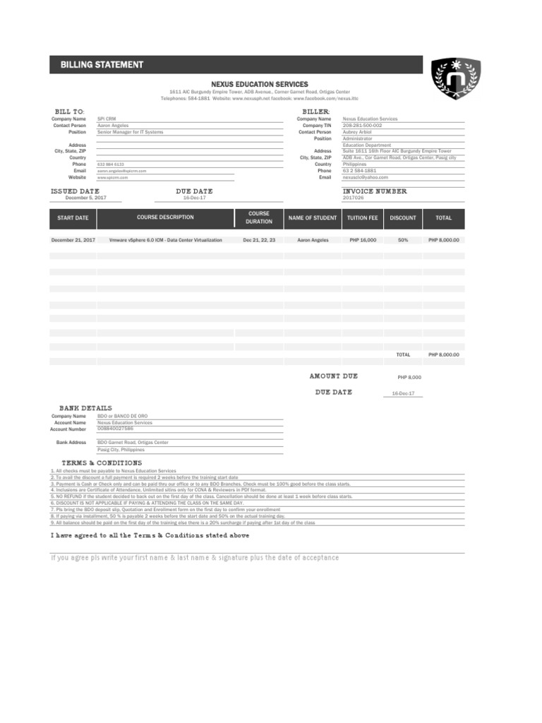 VMWare Training Invoice | PDF | Fee | Cheque