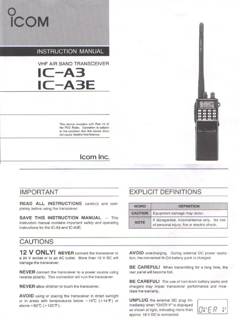Icom IC-A3 Instruction Manual | PDF