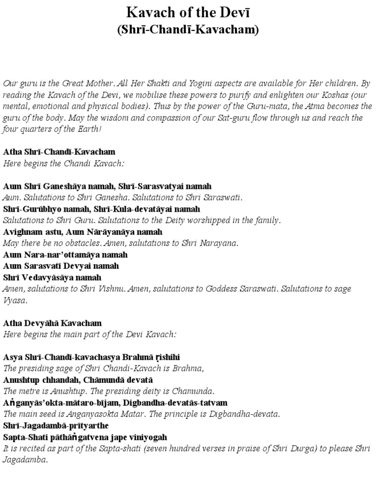 Devi Kavach | PDF | Devi | Asian Mythology