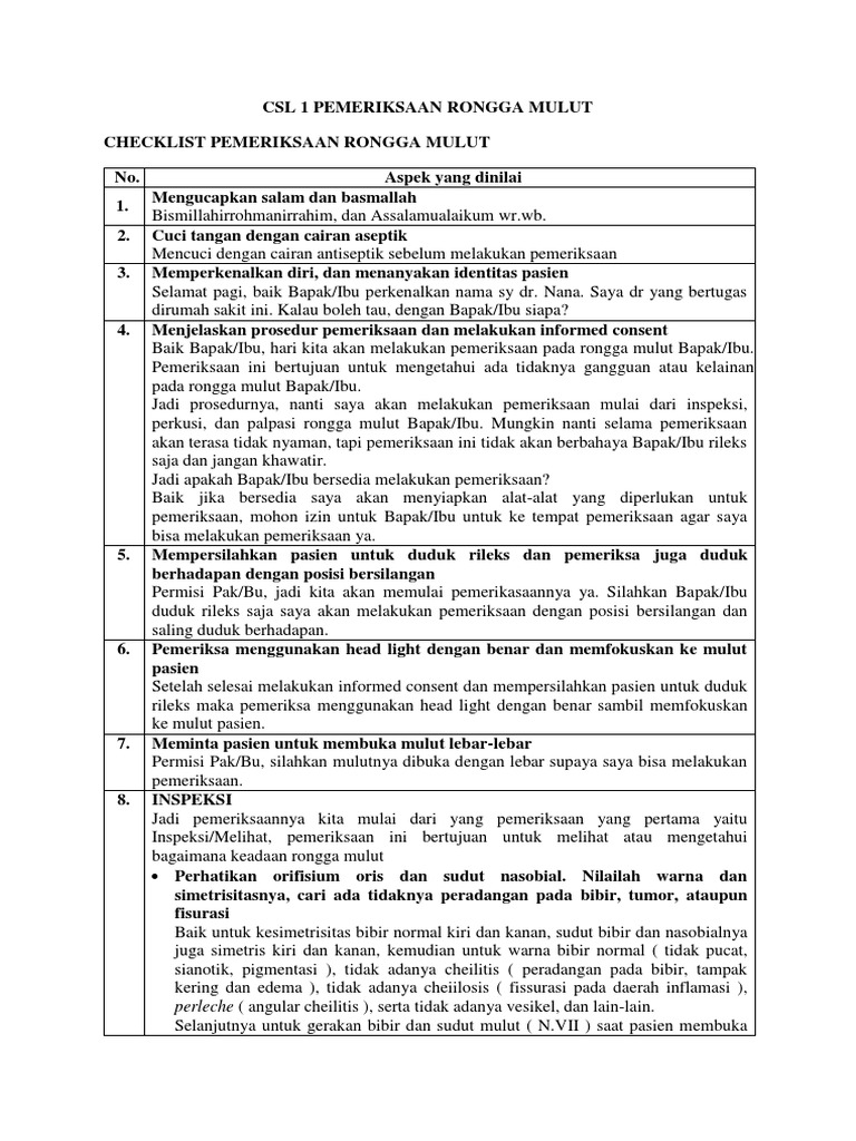 CSL 1 Pemeriksaan Rongga Mulut | PDF