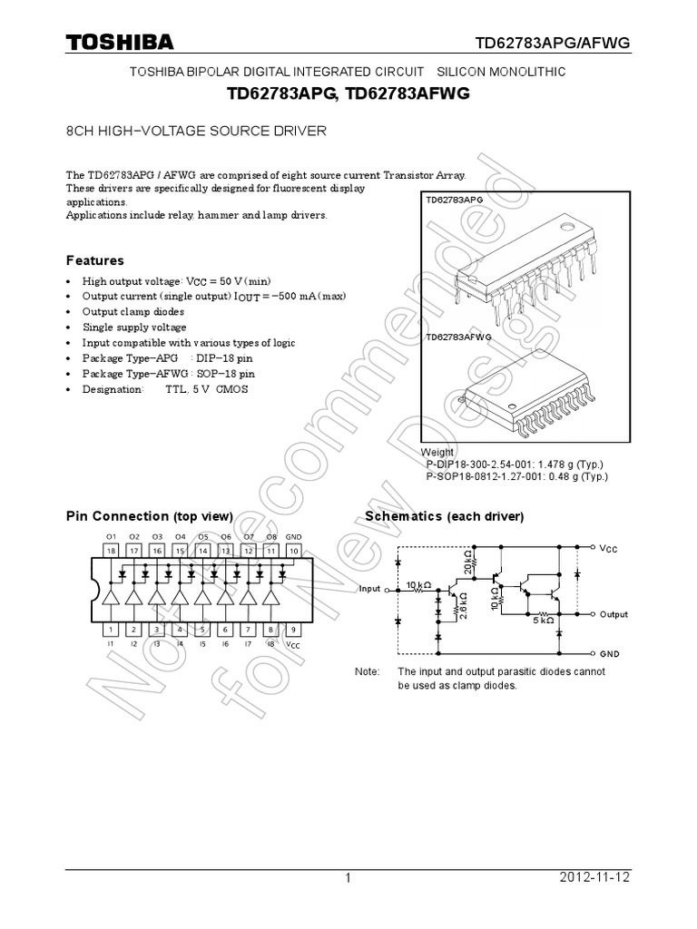 TD62783APG, TD62783AFWG: 8Ch High Voltage Source Driver | PDF ...