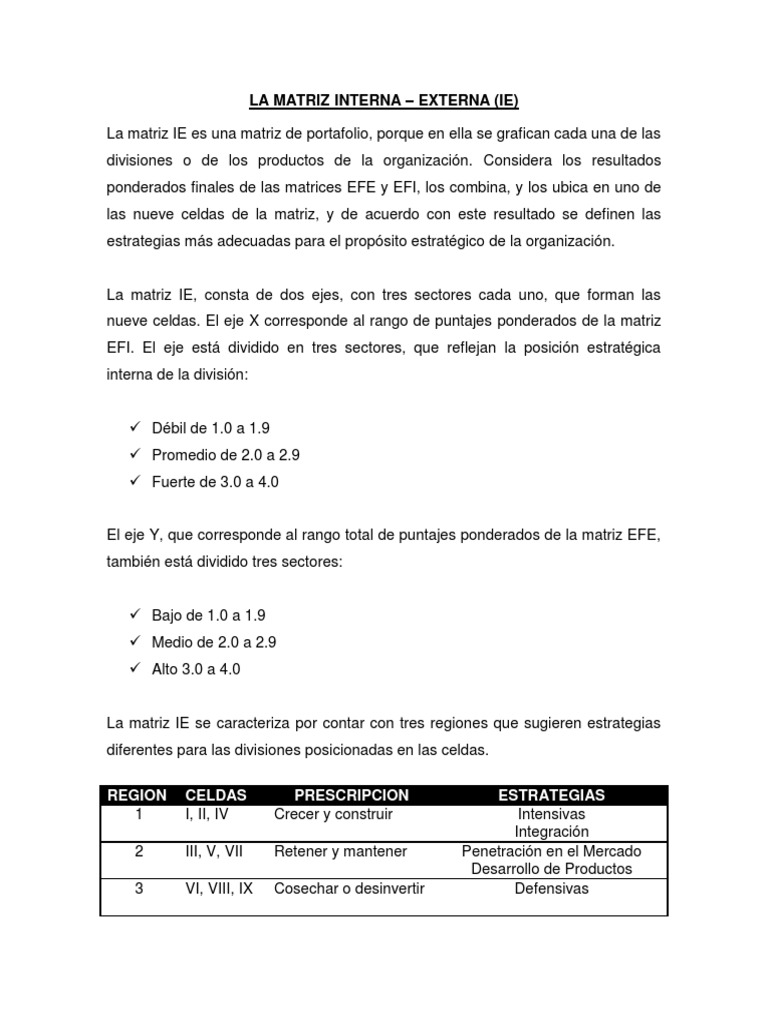 La Matriz Interna-Externa | PDF | Investigación y desarrollo | Matriz ...