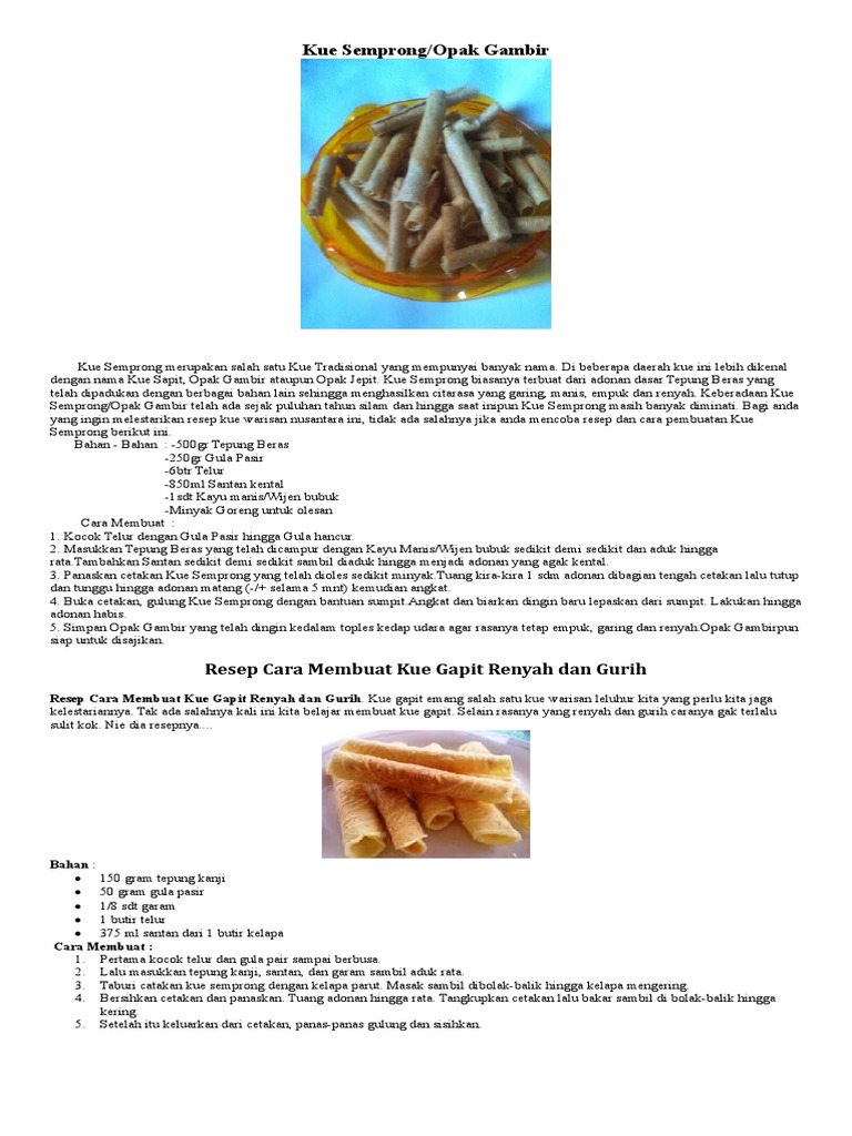 Resep Kue Jepit Semprong Dan Kue Putri Ayu | PDF