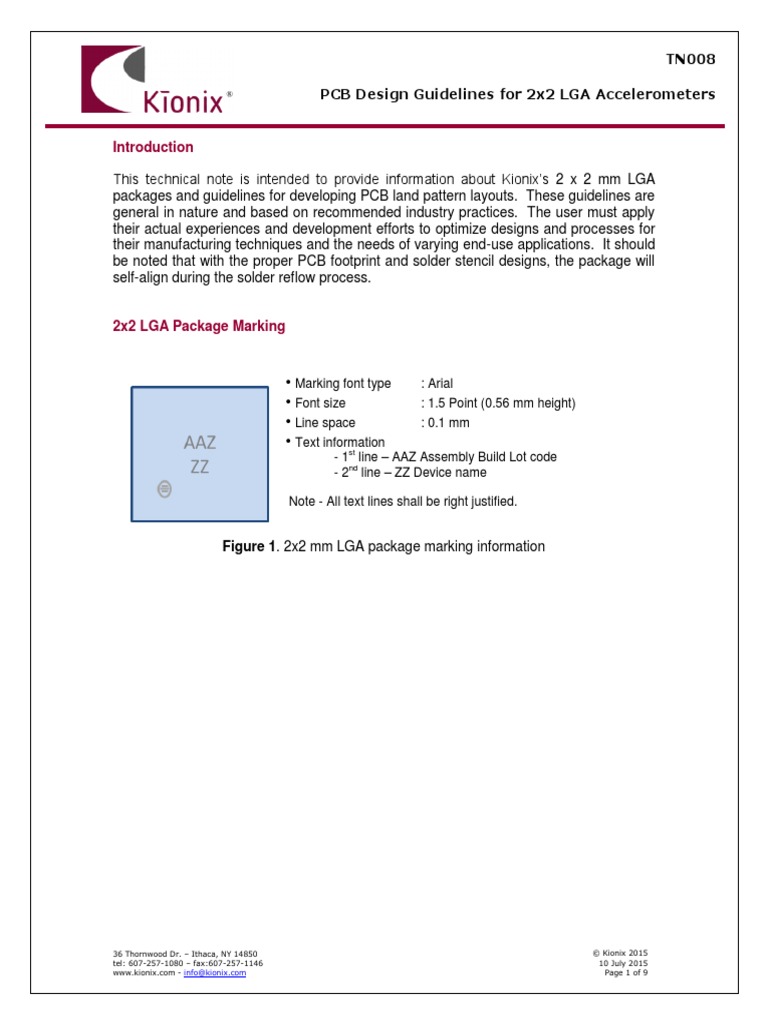 TN008 PCB Design Guidelines For 2x2 LGA Accelerometers PDF | PDF ...