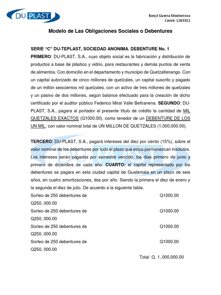 Modelo de Debenture | PDF