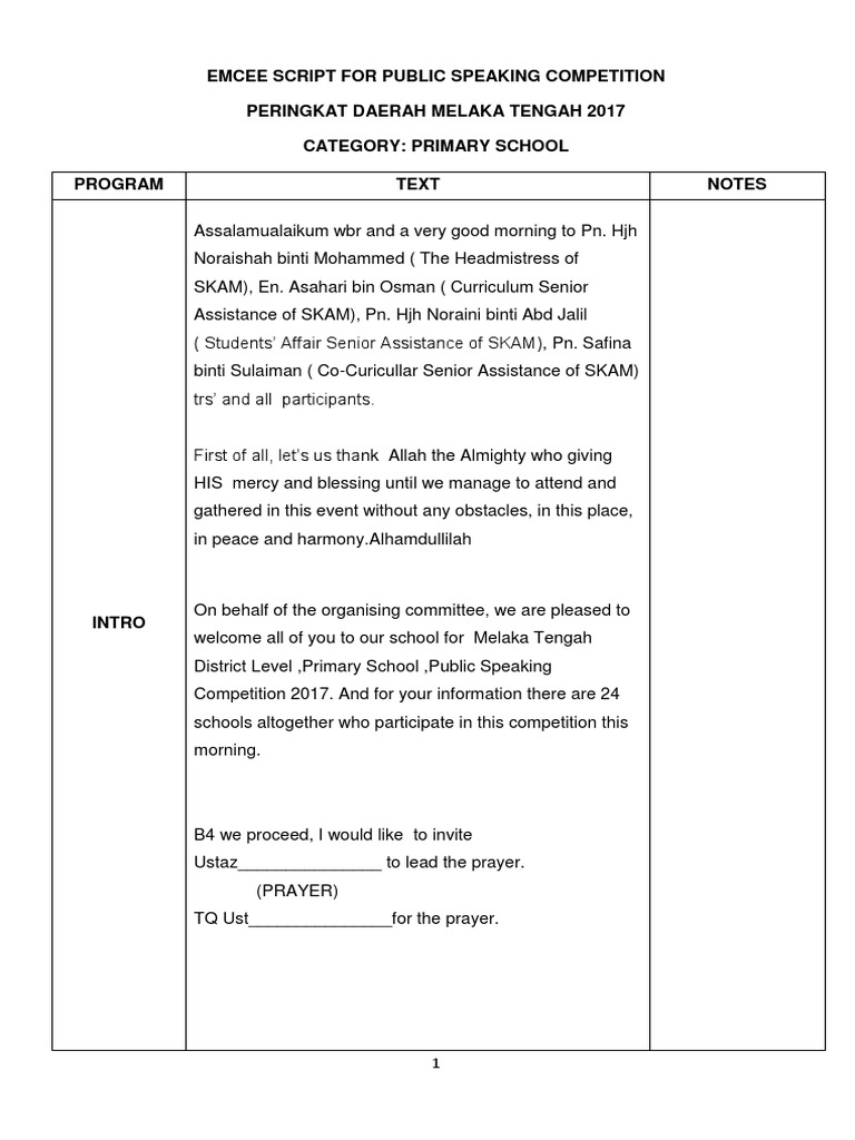 Emcee Script For Public Speaking Competition Peringkat Daerah Melaka ...