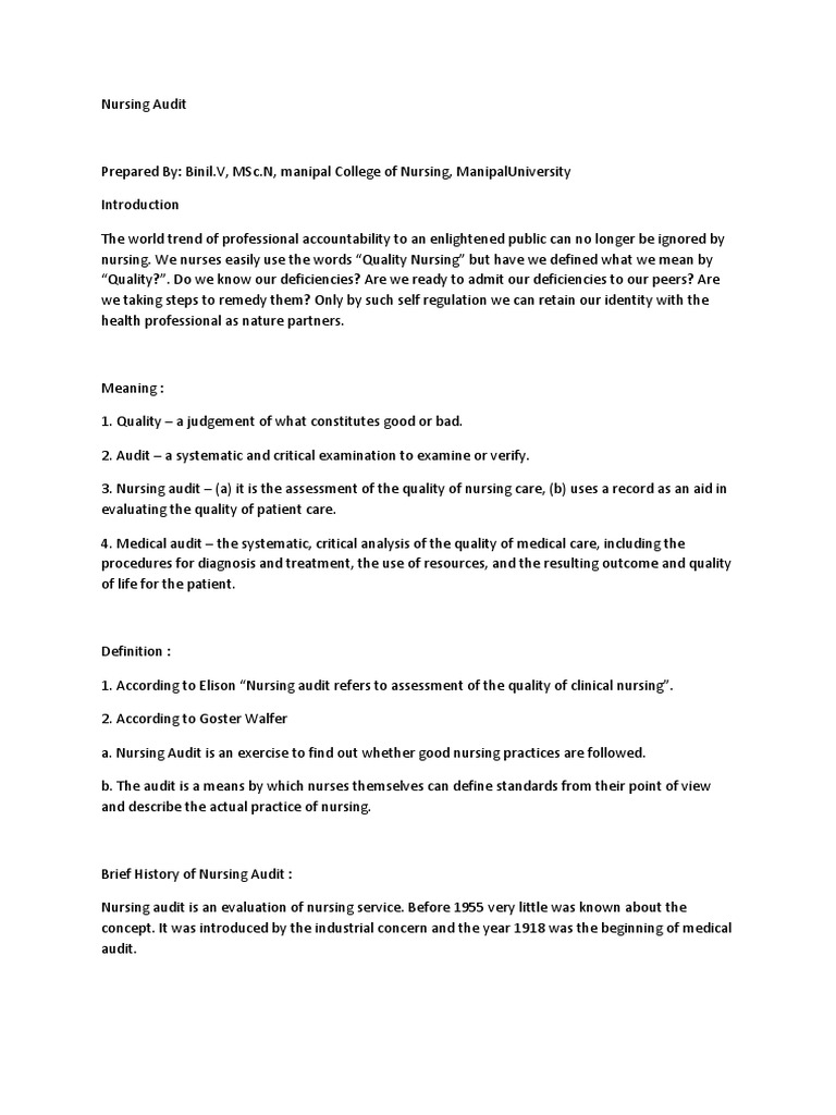 Nursing Audit | PDF | Audit | Nursing