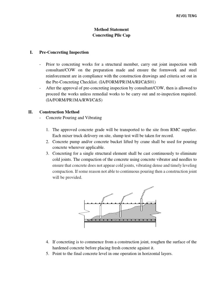 Pile Cap Concreting Method Statement | PDF | Deep Foundation | Concrete