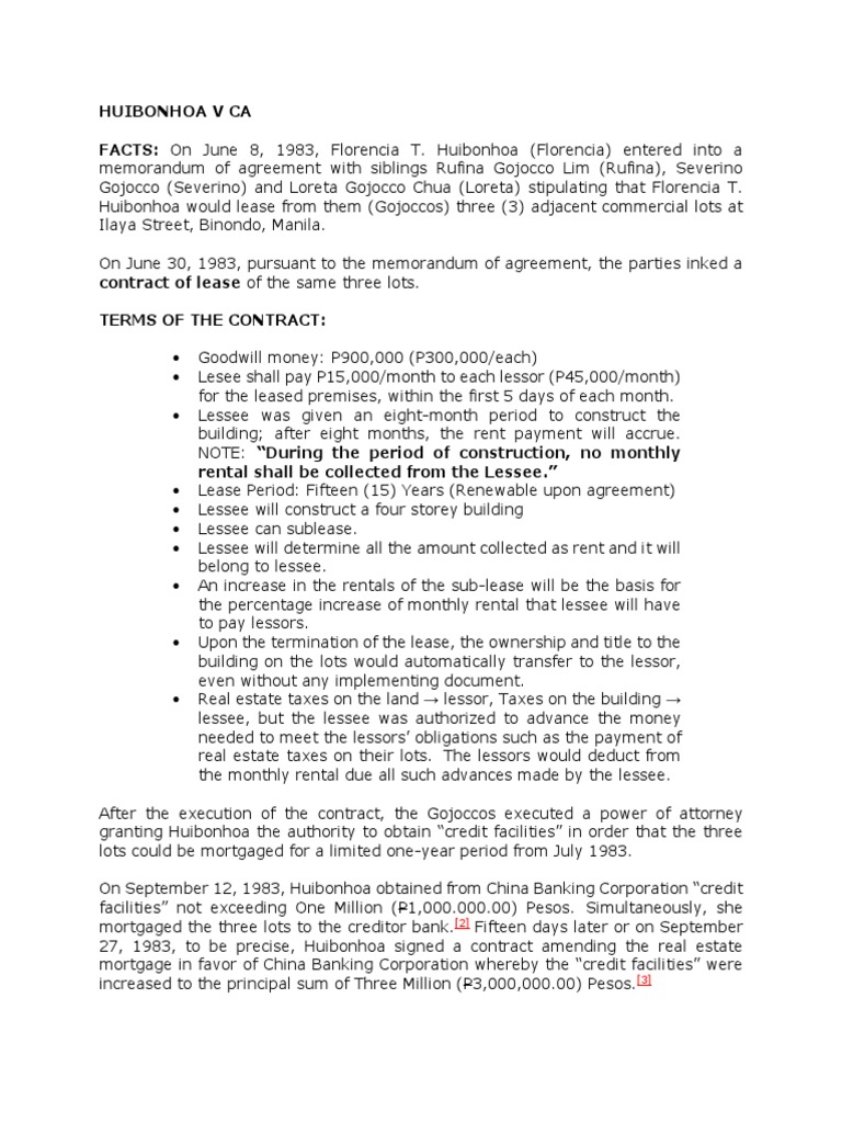 ObliCon Case Digest | PDF | Lease | Assignment (Law)