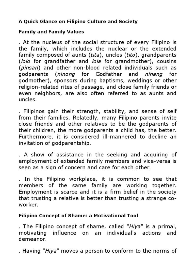 Filipino Culture Overview | PDF | Godparent | Etiquette