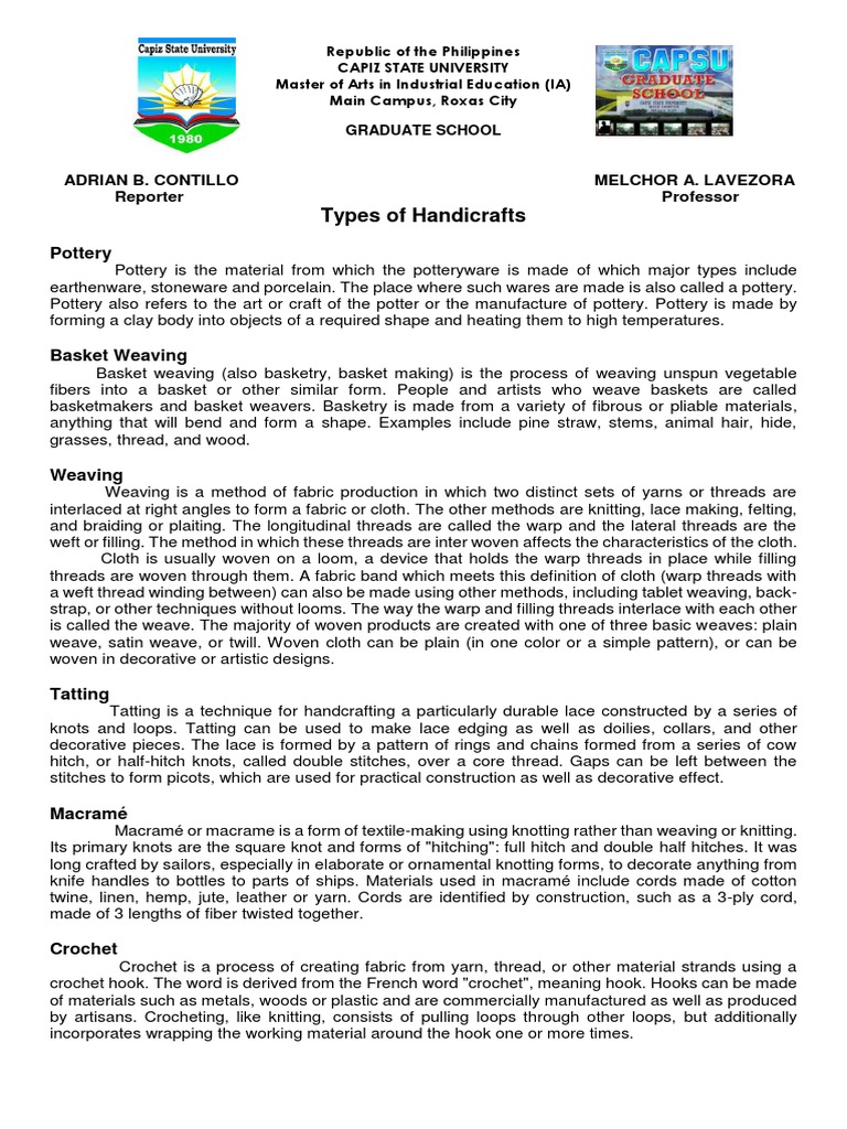 Types of Handicrafts | PDF | Weaving | Tatting