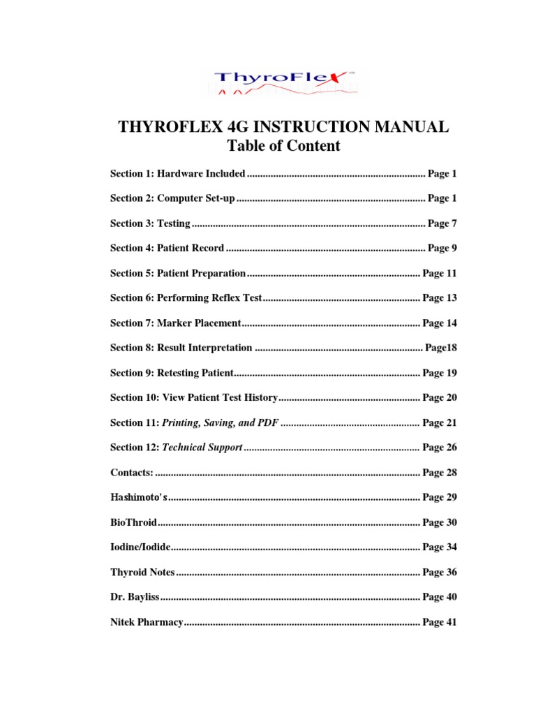 Thyroflex 4G Instruction Manual: Table of Content | PDF | Thyroid ...