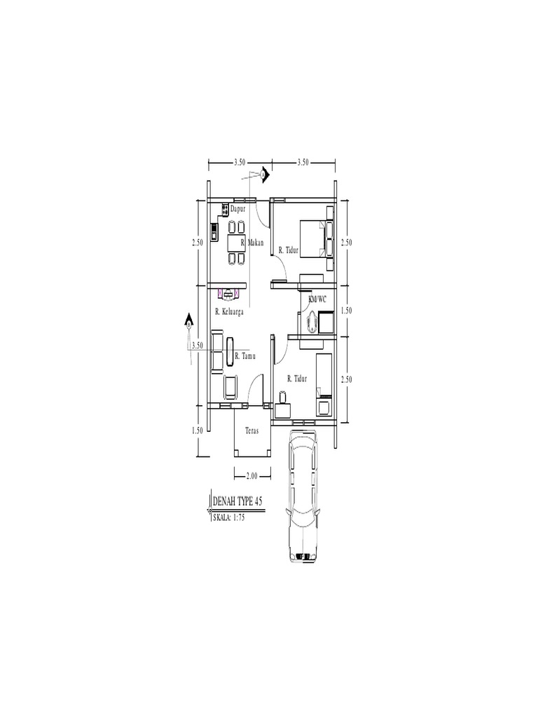 Denah Rumah Type 75 dengan 3 Kamar | PDF