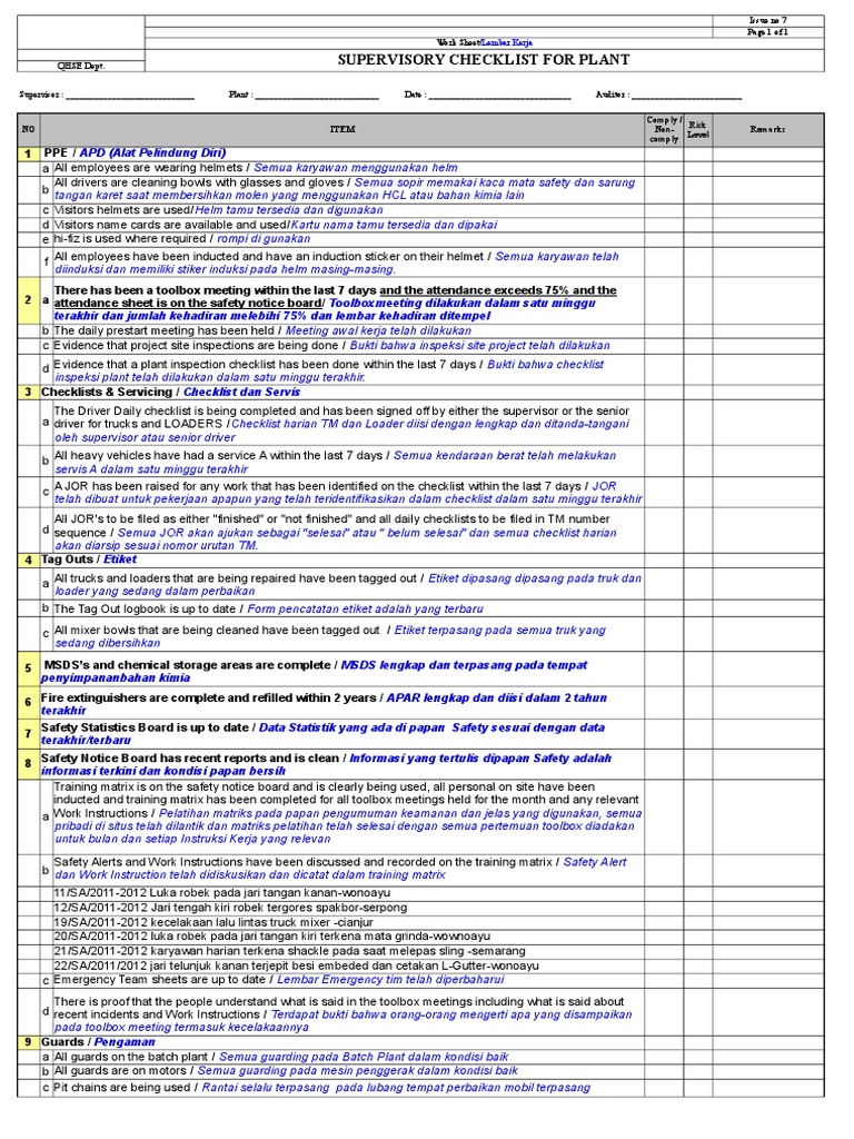 OHS Checklist for Plant | Manufactured Goods | Nature | Free 30-day ...