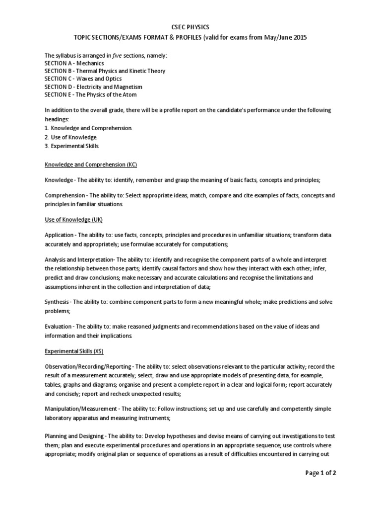 Csec Physics Topics Exam Format | PDF | Experiment | Physics