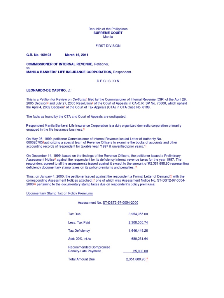 Tax Dispute: CIR vs. Manila Bankers | PDF | Life Insurance | Insurance