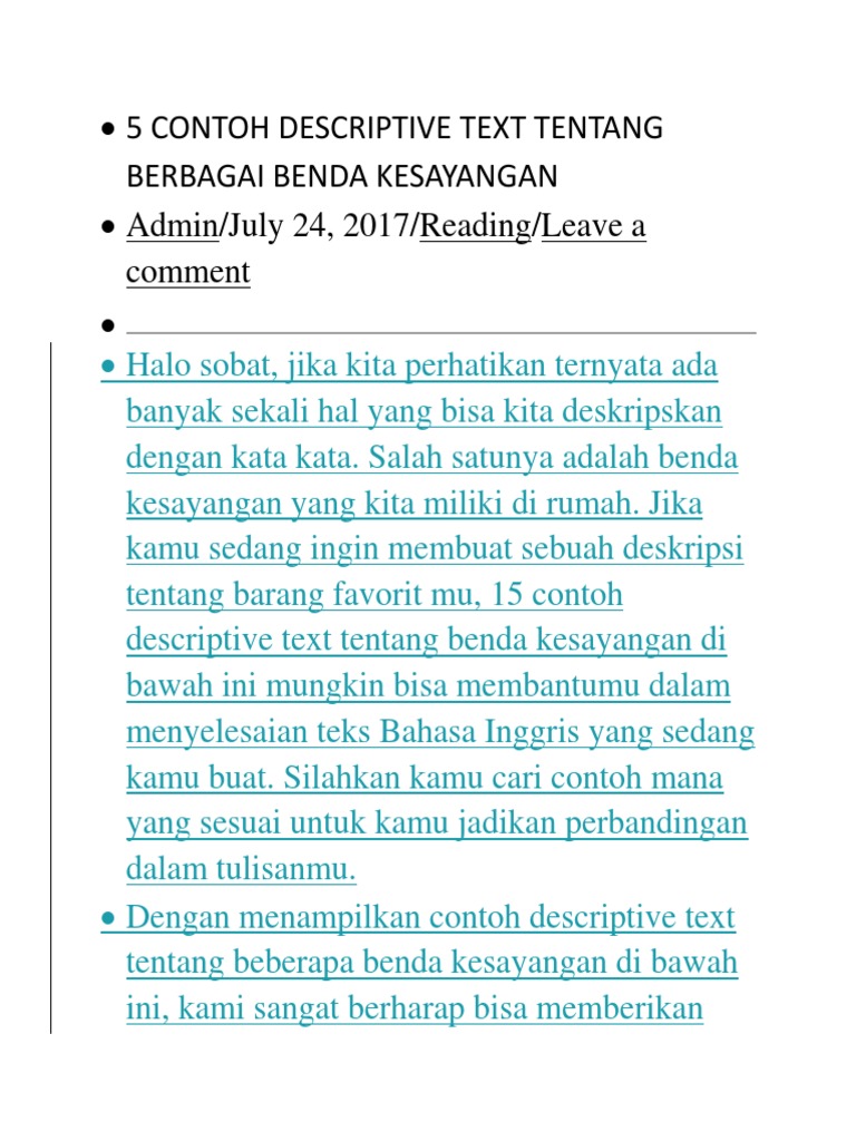 15 Contoh Descriptive Text Tentang Berbagai Benda Kesayangan | PDF ...