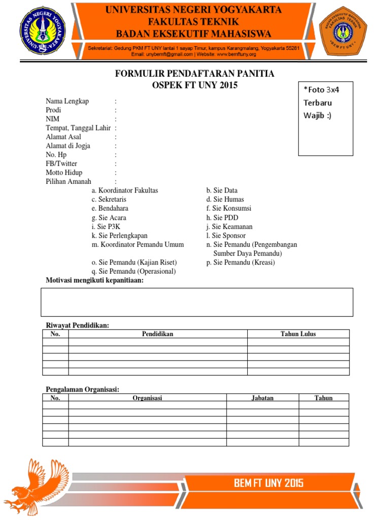 Formulir Pendaftaran Panitia Ospek 2015 | PDF