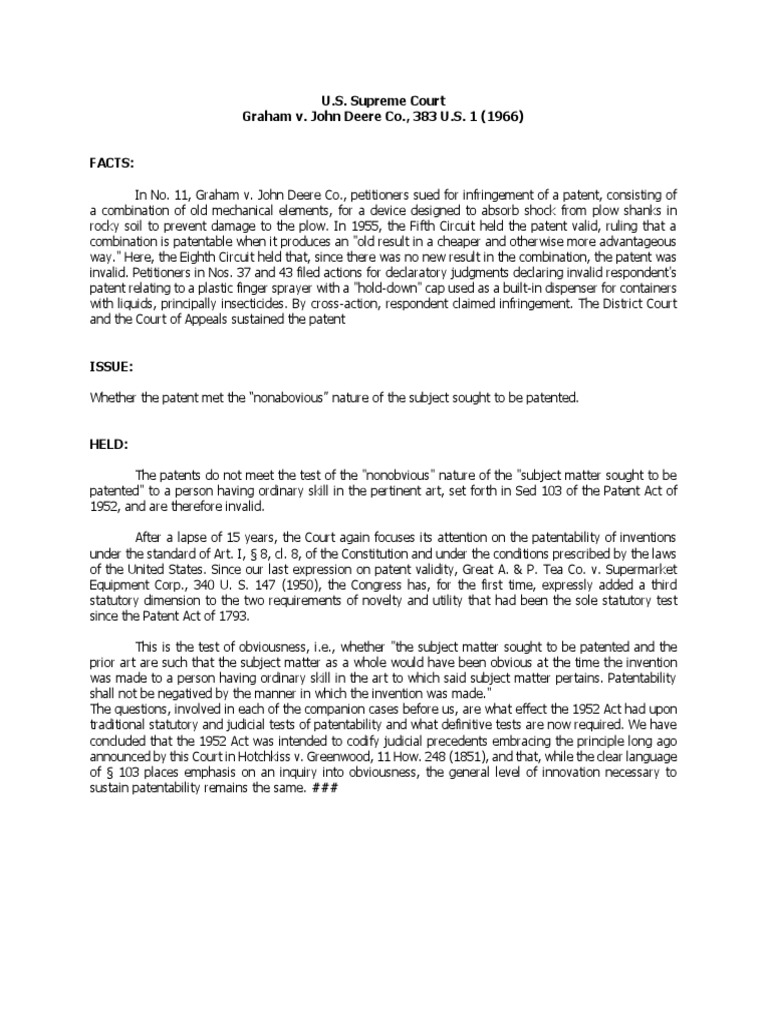 IPL Case Digest Graham v. John Deere | PDF | United States Supreme ...