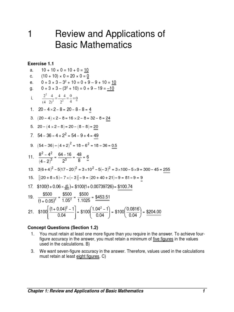 1 Review and Applications of Basic Mathematics: Exercise 1.1 | PDF ...