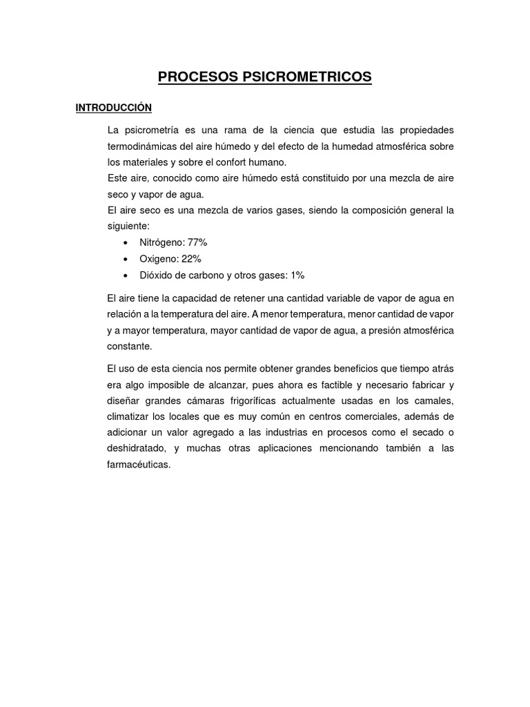 Procesos Psicrometricos | PDF | Humedad | Gases