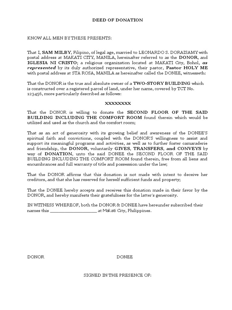 Deed of Donation to Church | PDF | Deed | Common Law