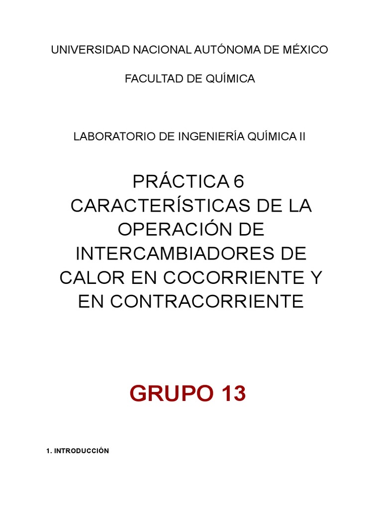 Práctica 6 - Flujo de Intercambiadores en Contracorriente y Cocorriente ...