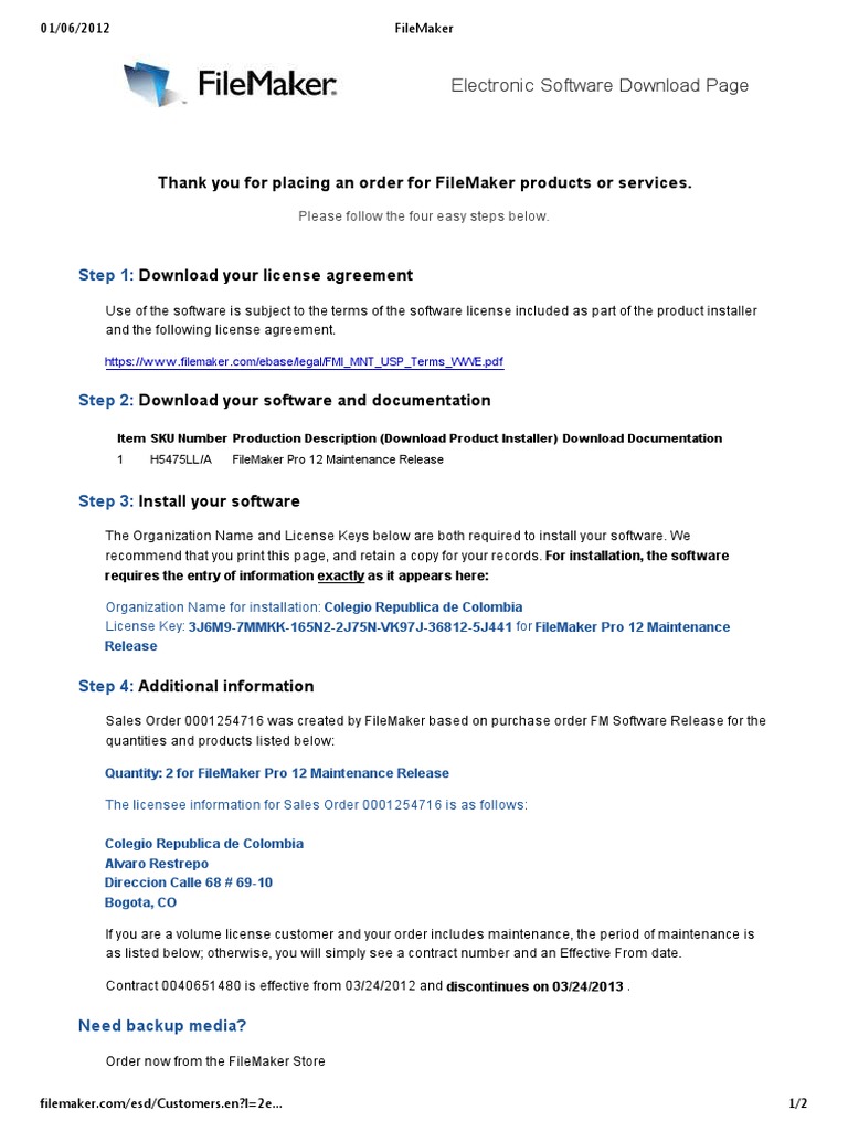 Thank You For Placing An Order For Filemaker Products or Services | PDF ...