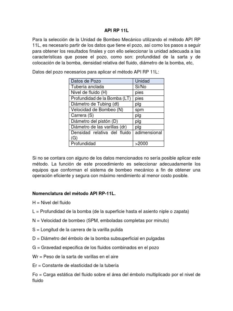 Selección de Unidad de Bombeo API RP 11L | PDF | Bomba | Pistón
