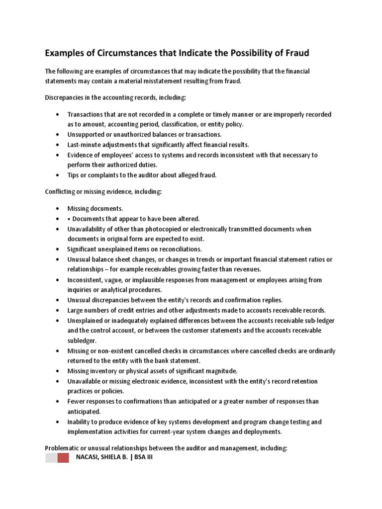 Examples of Circumstances That Indicate The Possibility of Fraud | PDF ...